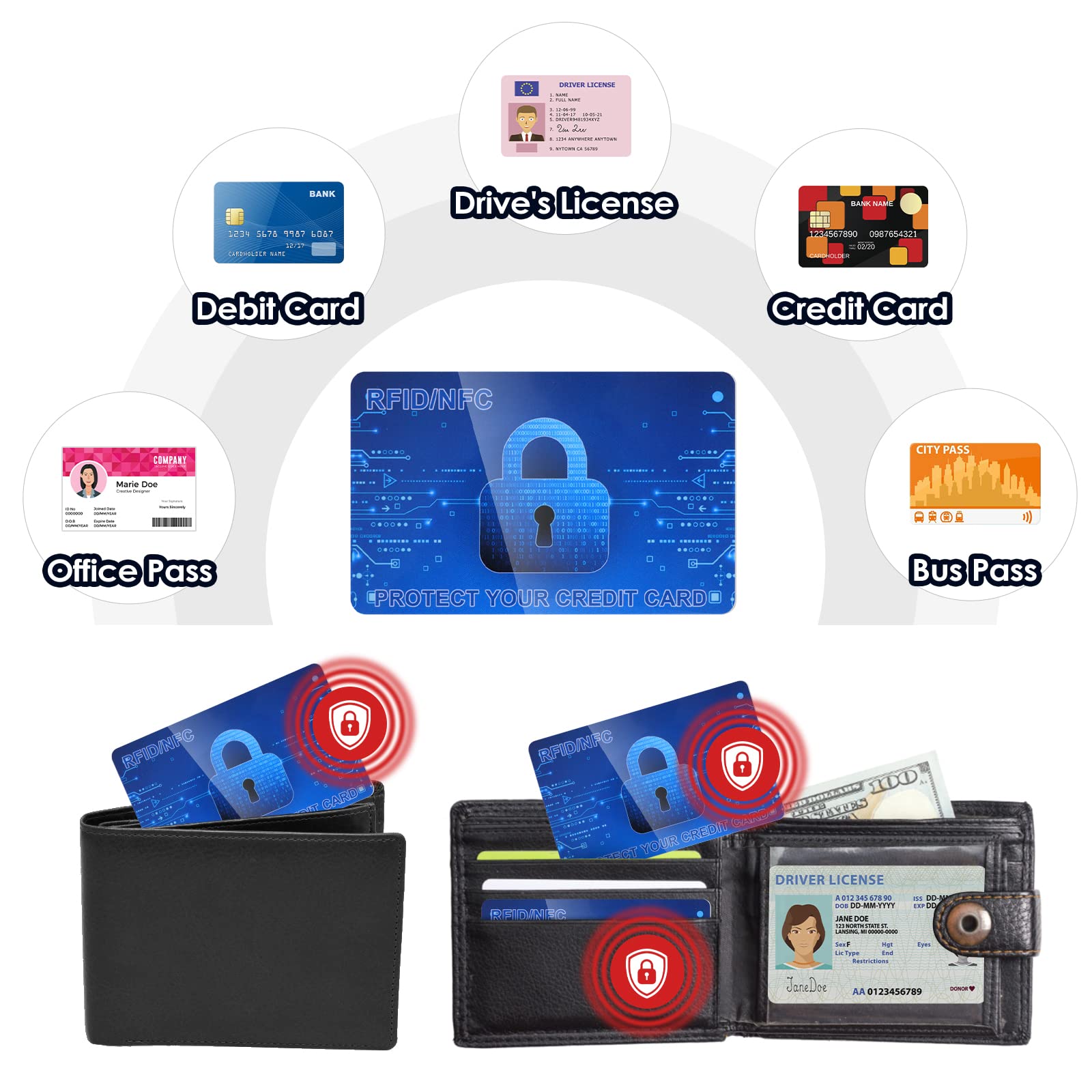 TIESOME RFID Blocking Cards, 6 Pieces Credit Card Passport Protector NFC Bank Blocker Protection for Entire Wallet Shield Men Women