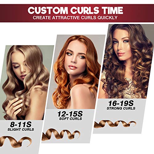 MIUOPUR Automatic Hair Curling Iron with Ceramic Ionic Barrel, Smart Anti-Stuck, Auto Rotating Hair Curling Wand with Temperature Display and Timer, Professional Hair Curler Styling Tool - Red