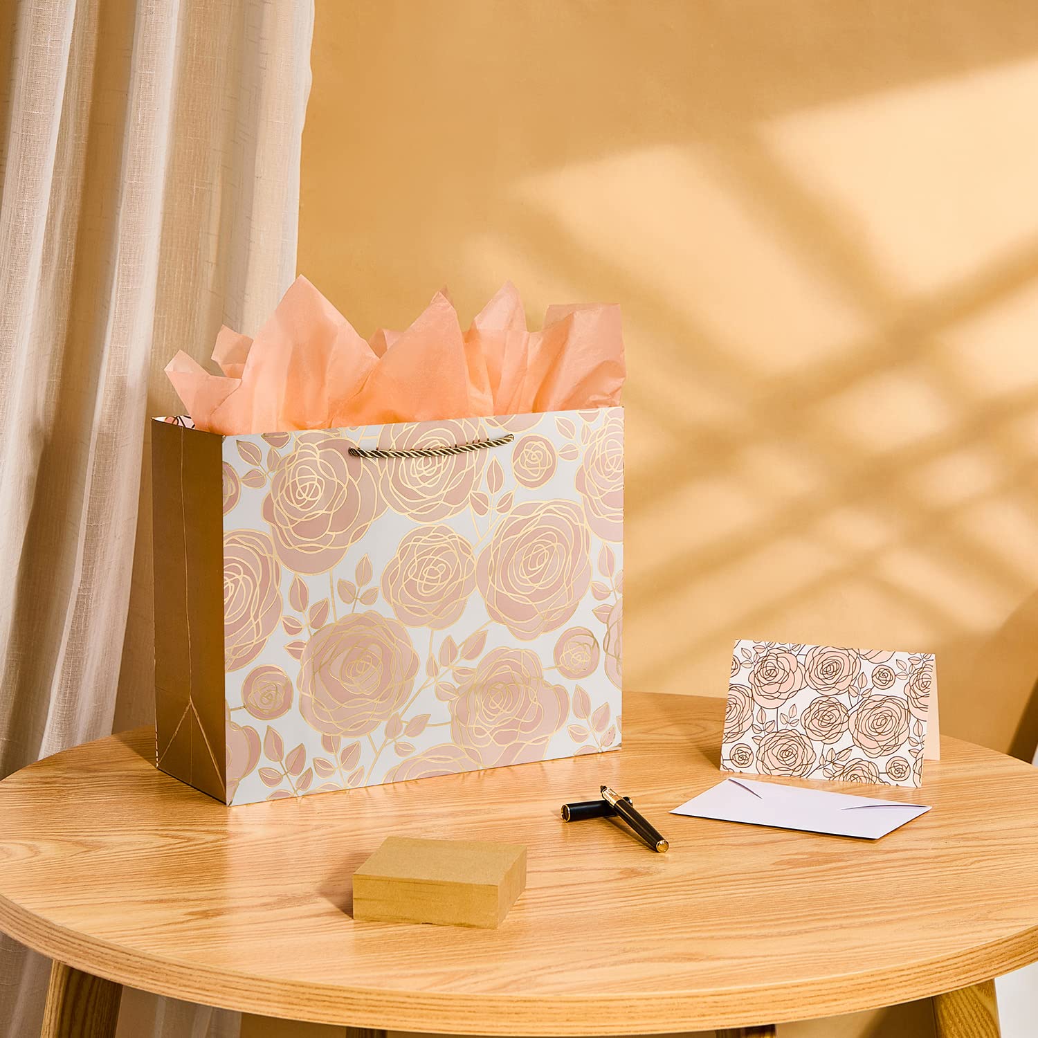 SUNCOLOR 13" Rose Gold Large Gift Bag with Card and Tissue Paper