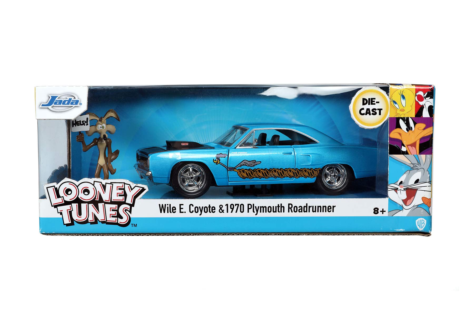 1970 Plymouth Road Runner with Wile E. Coyote Figure, Looney Toons - Jada Toys 32038/4 - 1/24 Scale Diecast Model Toy Car
