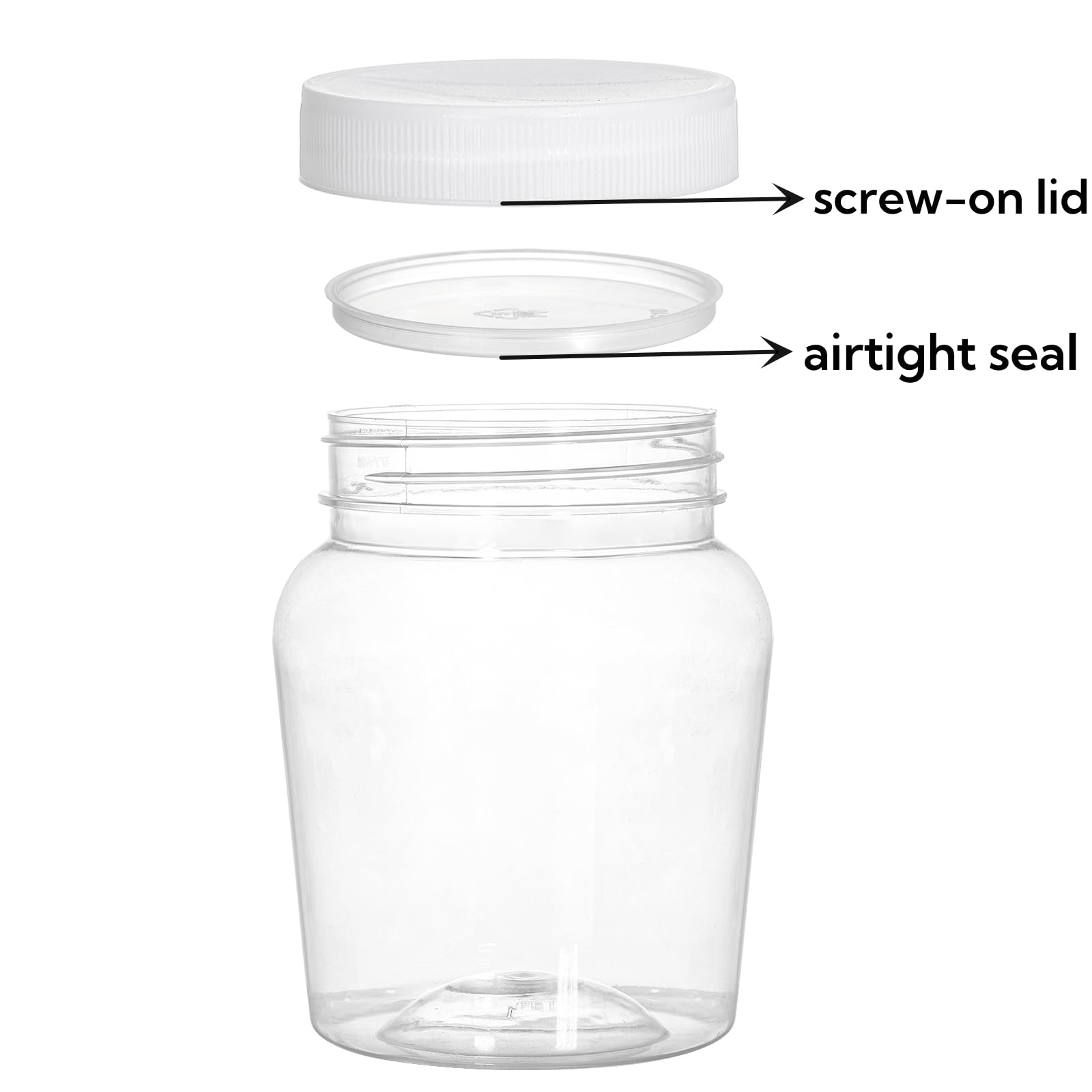 Goaste 12 Pack Round Clear Plastic Jars, 16 OZ Empty Storage Container, Household Refillable Candy Jar with Airtight Cap, Small Screw-On Lids Cylinder for Kitchen Food Storage, Nuts, Spices, Honey