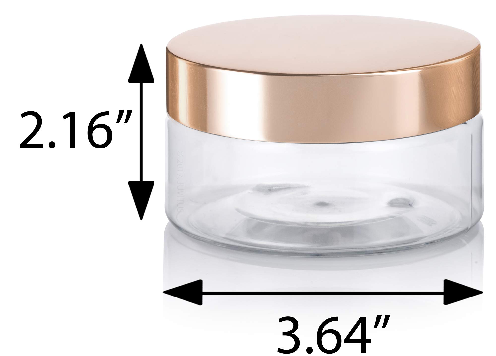 8 oz Clear PET Plastic Low Profile Jar Gold Metal Overshell Lid (6 Pack) Refillable Empty Storage Containers