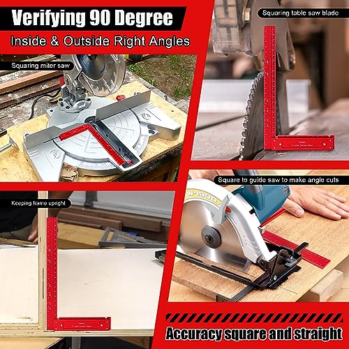 12 inch Try Square Ruler with 0.7mm Mechanical Pencil and 0.7mm Lead Refill, Carpenter Precision Woodworking Square, L Square, CNC-Machined, Metal Aluminum