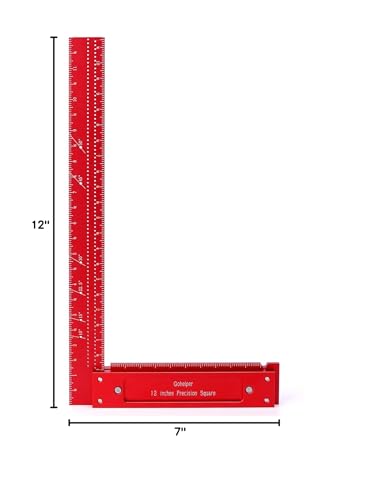 12 inch Try Square Ruler with 0.7mm Mechanical Pencil and 0.7mm Lead Refill, Carpenter Precision Woodworking Square, L Square, CNC-Machined, Metal Aluminum