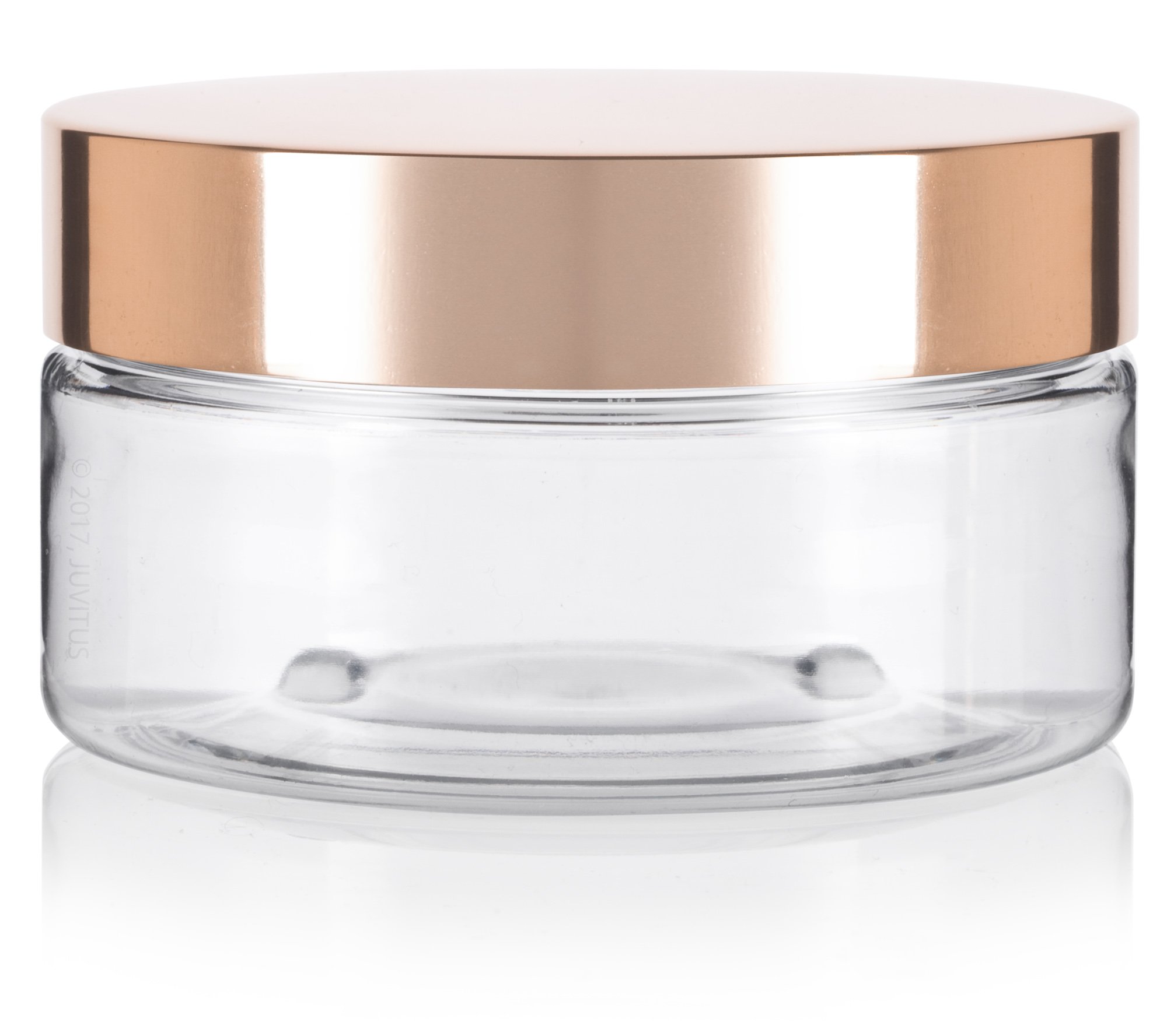 8 oz Clear PET Plastic Low Profile Jar Gold Metal Overshell Lid (6 Pack) Refillable Empty Storage Containers