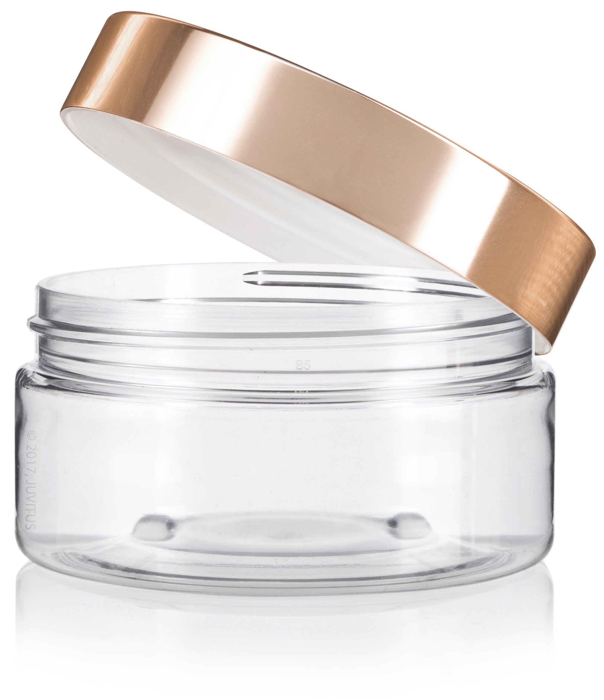 8 oz Clear PET Plastic Low Profile Jar Gold Metal Overshell Lid (6 Pack) Refillable Empty Storage Containers