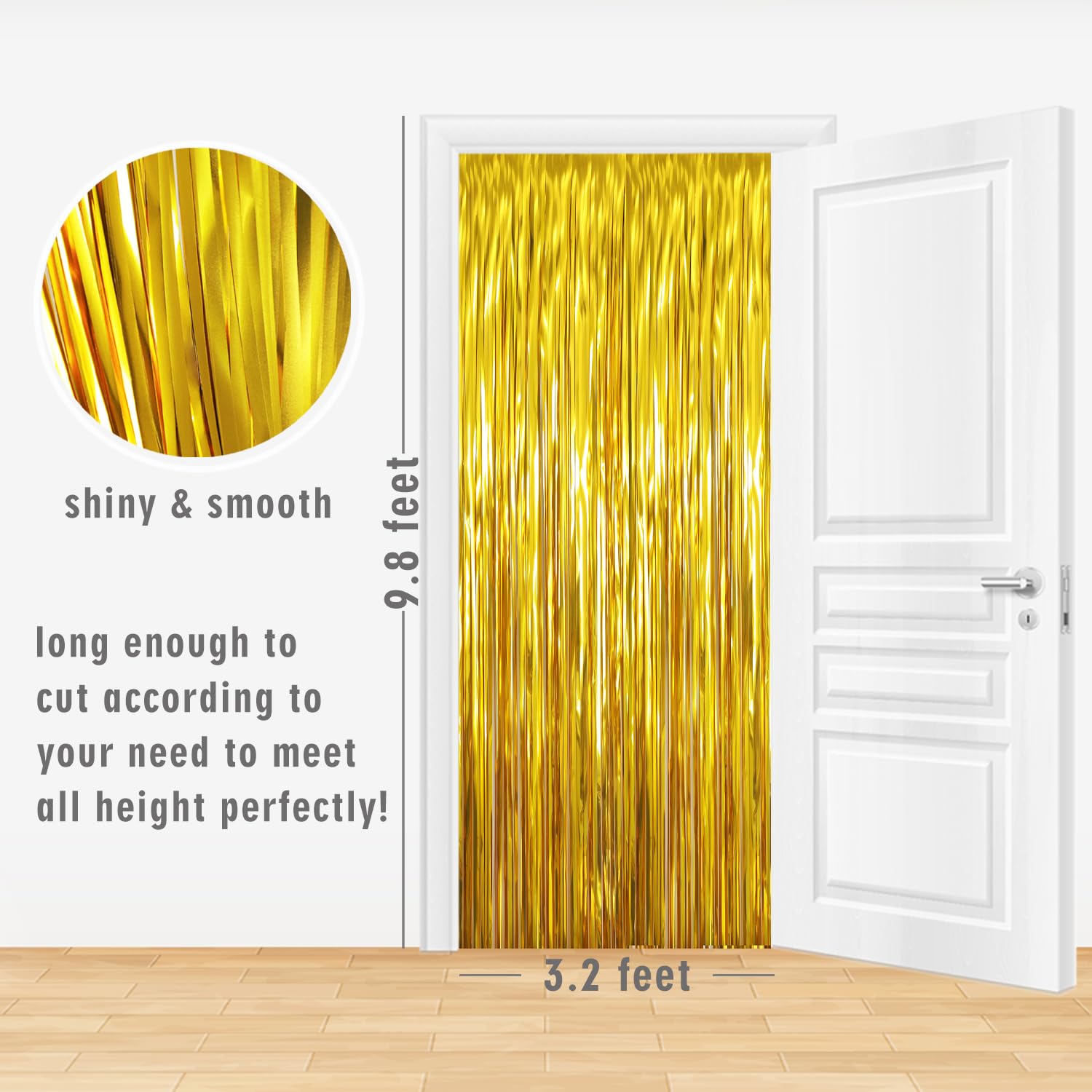 GOER 3.2 ft x 9.8 ft Metallic Tinsel Foil Fringe Curtains for Party Photo Backdrop Wedding Decor (1 Pack, Gold)