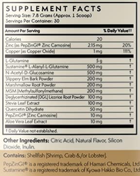 TERRA ORIGIN Healthy Gut Peach Banana | 30-Servings with L-Glutamine, Zinc, Glucosamine, Slippery Elm Bark, Marshmallow Root and More!