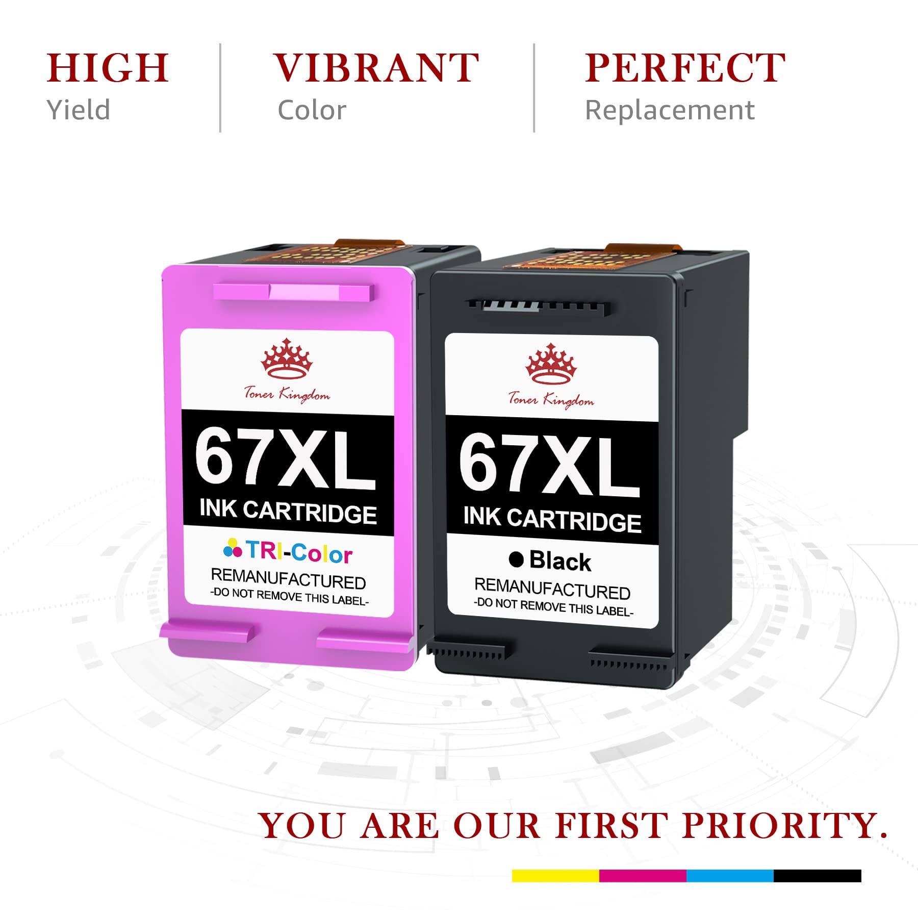 Toner Kingdom Remanufactured 67 XL Ink Cartridges Replacement for HP Ink 67 67XL Black Color Combo Pack for Envy 6000 6055 6055e 6052 6058 Envy Pro 6455 6455e Deskjet 2755e 2755 4140 4155e Printer