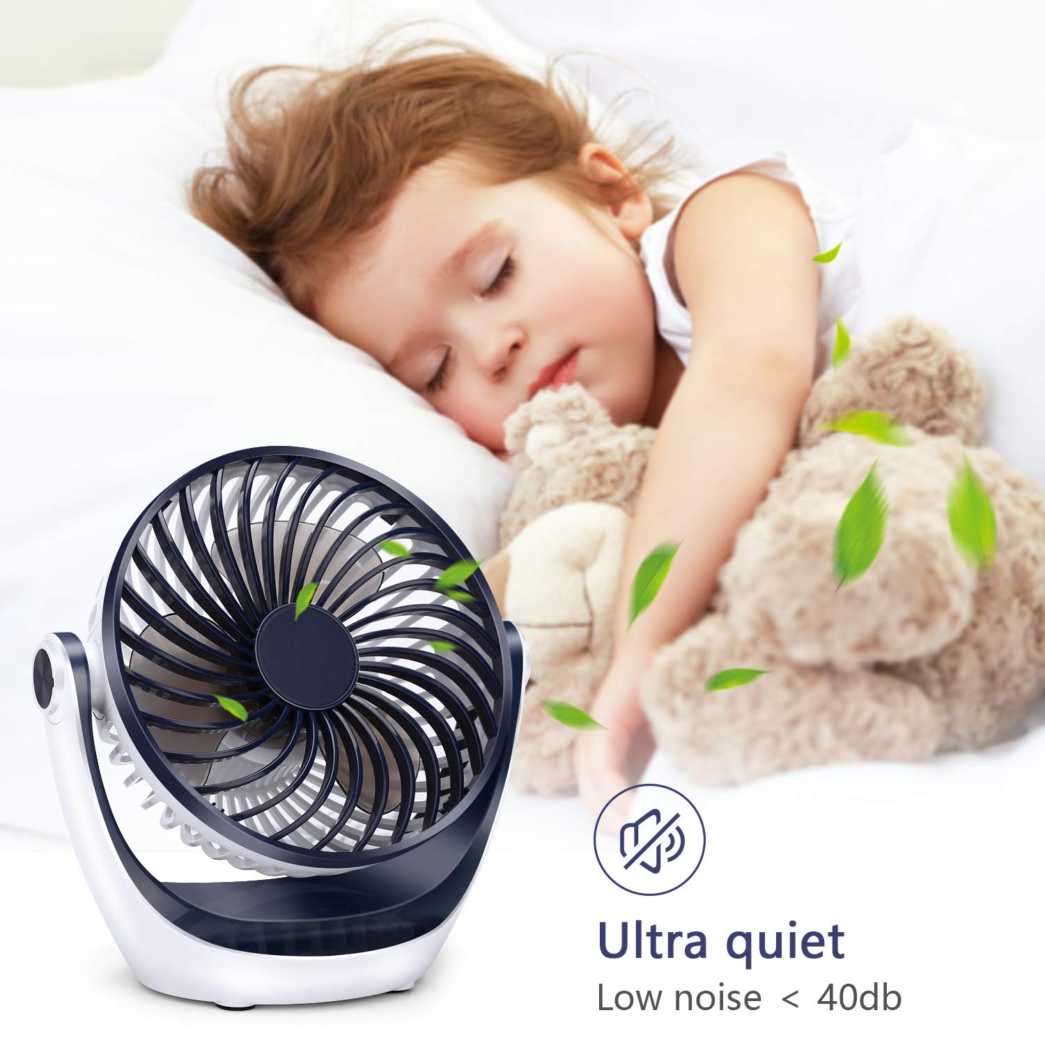 Aluan Desk Fan Small Table Fan with Strong Airflow Quiet Operation Portable Fan Speed Adjustable Head 360°Rotatable Mini Personal Fan for Home Office Bedroom Table and Desktop 5.1 Inch