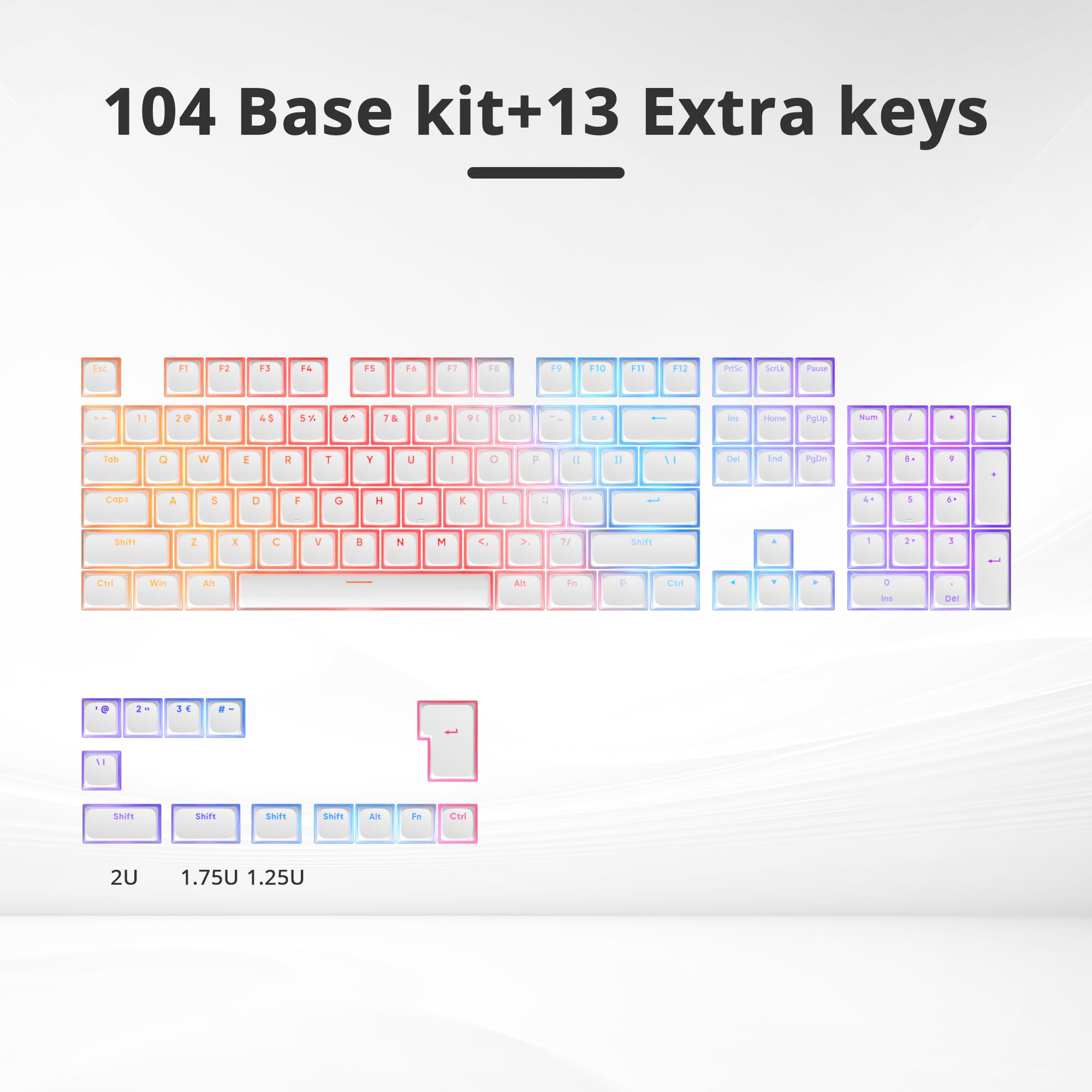 Ussixchare PBT Pudding Keycaps Set 117 Keys, Double Shot Translucent XDA Profile for ISO & ANSI Layout 61/68/84/87/104 Keys Mechanical Keyboard