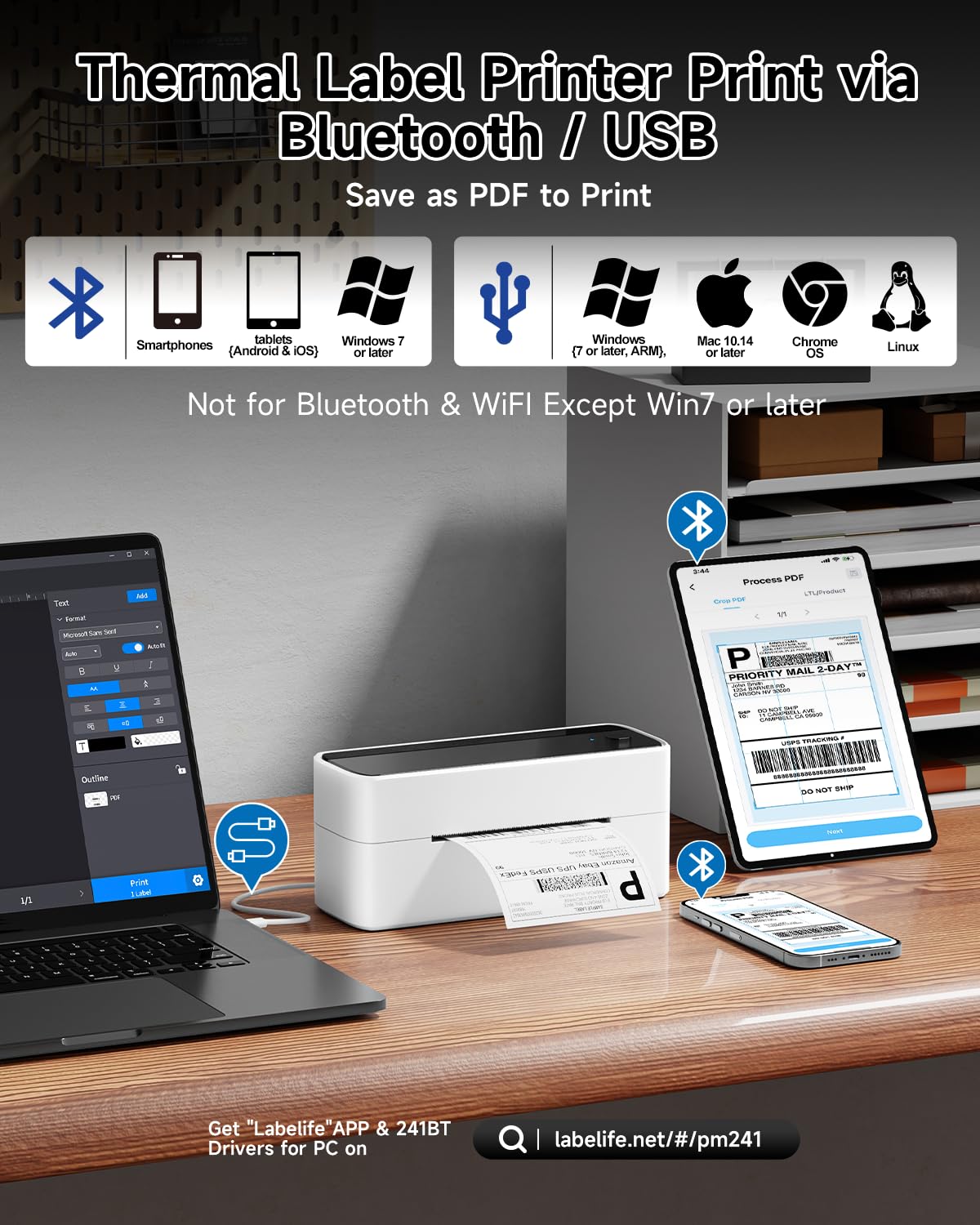 Phomemo Bluetooth Thermal Label Printer, Wireless Label Printer for Shipping Package & Small Business, 4x6 Address Label Printers, Thermal Printer Support iPhone, iPad, Mac, Windows, Android