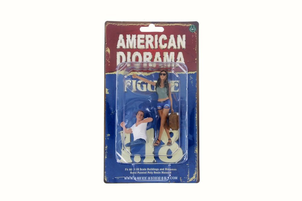 Hitchhiker Set of 2 Figures, American Diorama 23896G - 1/18 Scale Accessory for Diecast Cars