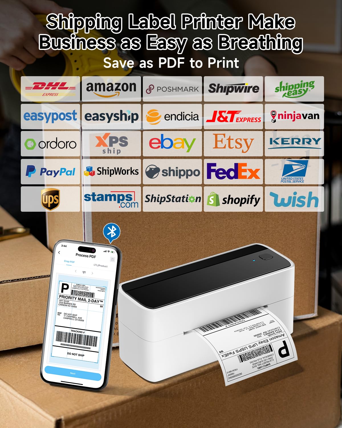 Phomemo Bluetooth Thermal Label Printer, Wireless Label Printer for Shipping Package & Small Business, 4x6 Address Label Printers, Thermal Printer Support iPhone, iPad, Mac, Windows, Android