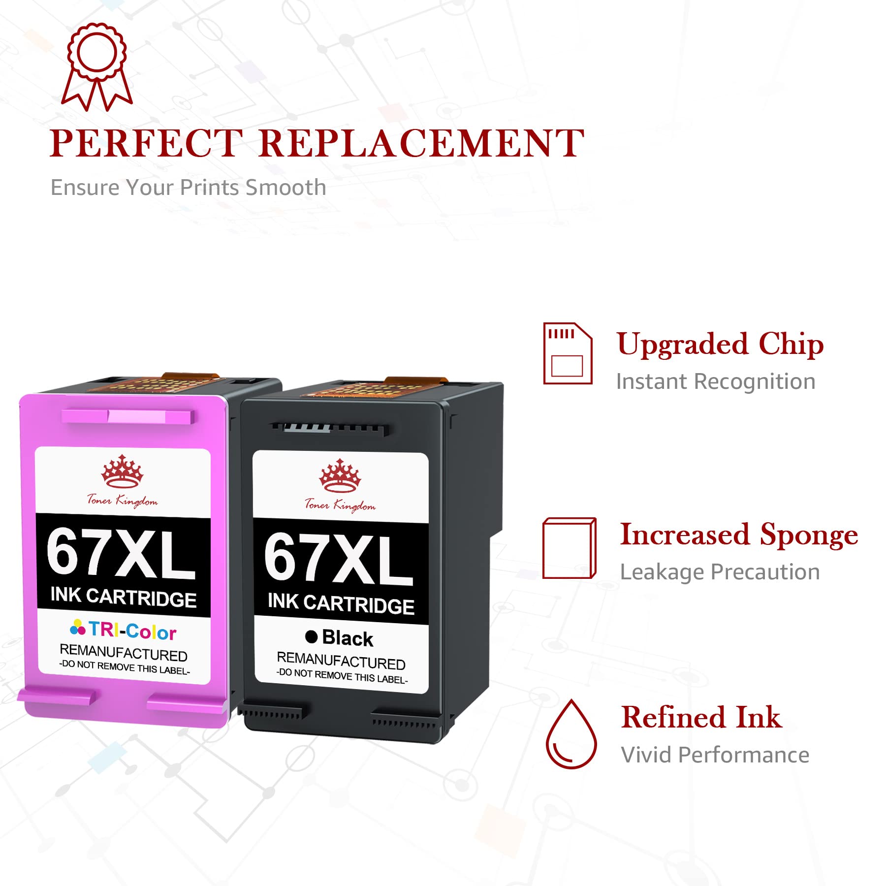 Toner Kingdom Remanufactured 67 XL Ink Cartridges Replacement for HP Ink 67 67XL Black Color Combo Pack for Envy 6000 6055 6055e 6052 6058 Envy Pro 6455 6455e Deskjet 2755e 2755 4140 4155e Printer