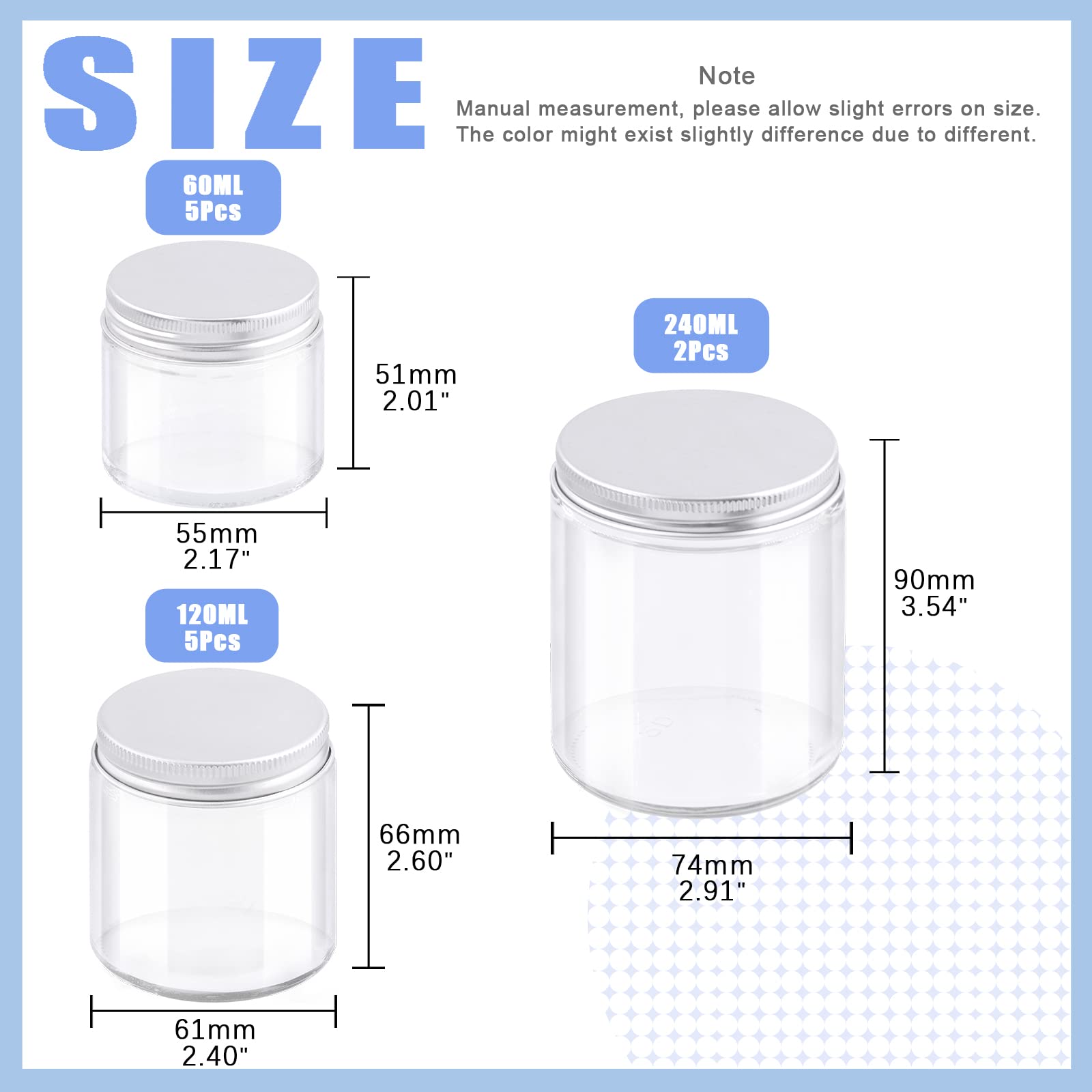 Glarks 12 Pack 2oz 4oz 8oz Glass Jars with Lids, Round Clear Glass Jars with Inner Liner and Silver Lids for Storing Creams, Beauty Products, Cosmetic, Lotion and Ointments