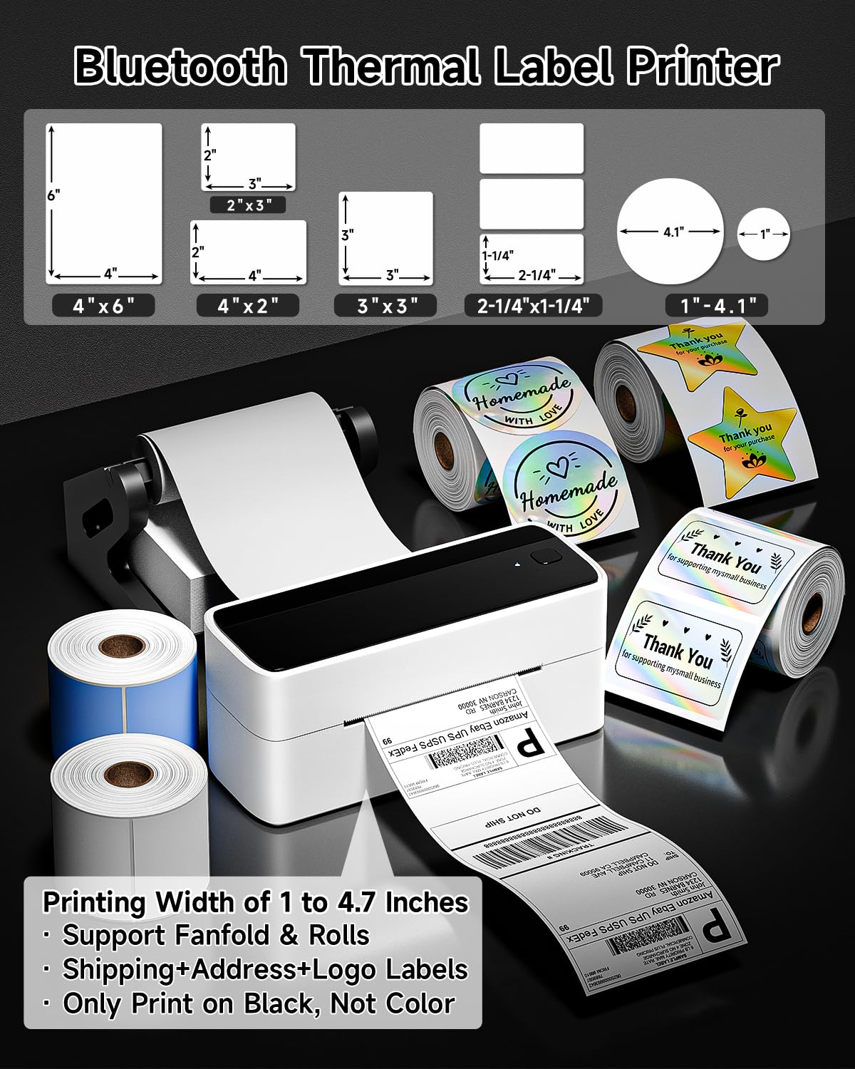 Phomemo Bluetooth Thermal Label Printer, Wireless Label Printer for Shipping Package & Small Business, 4x6 Address Label Printers, Thermal Printer Support iPhone, iPad, Mac, Windows, Android