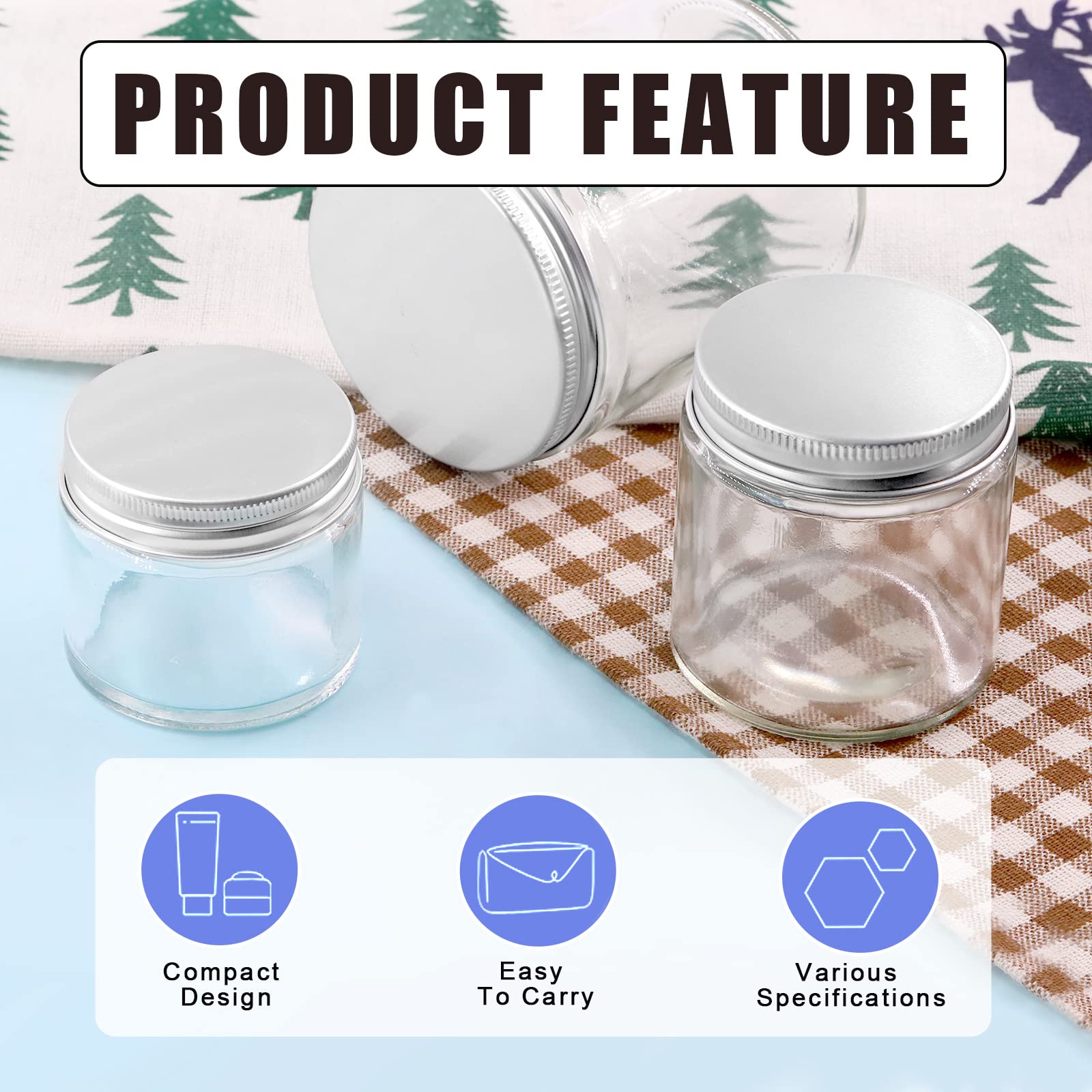 Glarks 12 Pack 2oz 4oz 8oz Glass Jars with Lids, Round Clear Glass Jars with Inner Liner and Silver Lids for Storing Creams, Beauty Products, Cosmetic, Lotion and Ointments