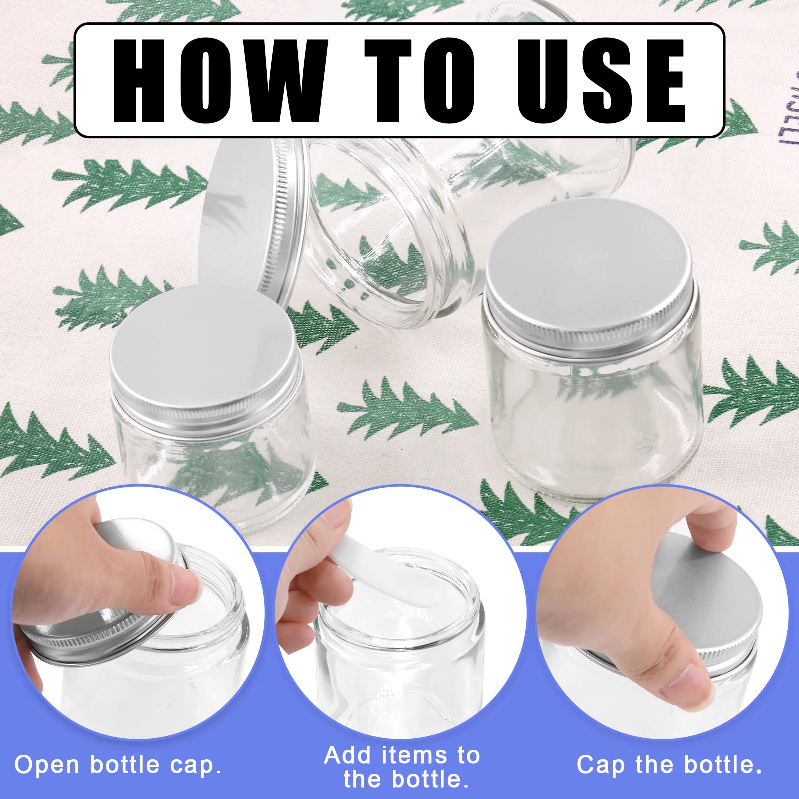 Glarks 12 Pack 2oz 4oz 8oz Glass Jars with Lids, Round Clear Glass Jars with Inner Liner and Silver Lids for Storing Creams, Beauty Products, Cosmetic, Lotion and Ointments