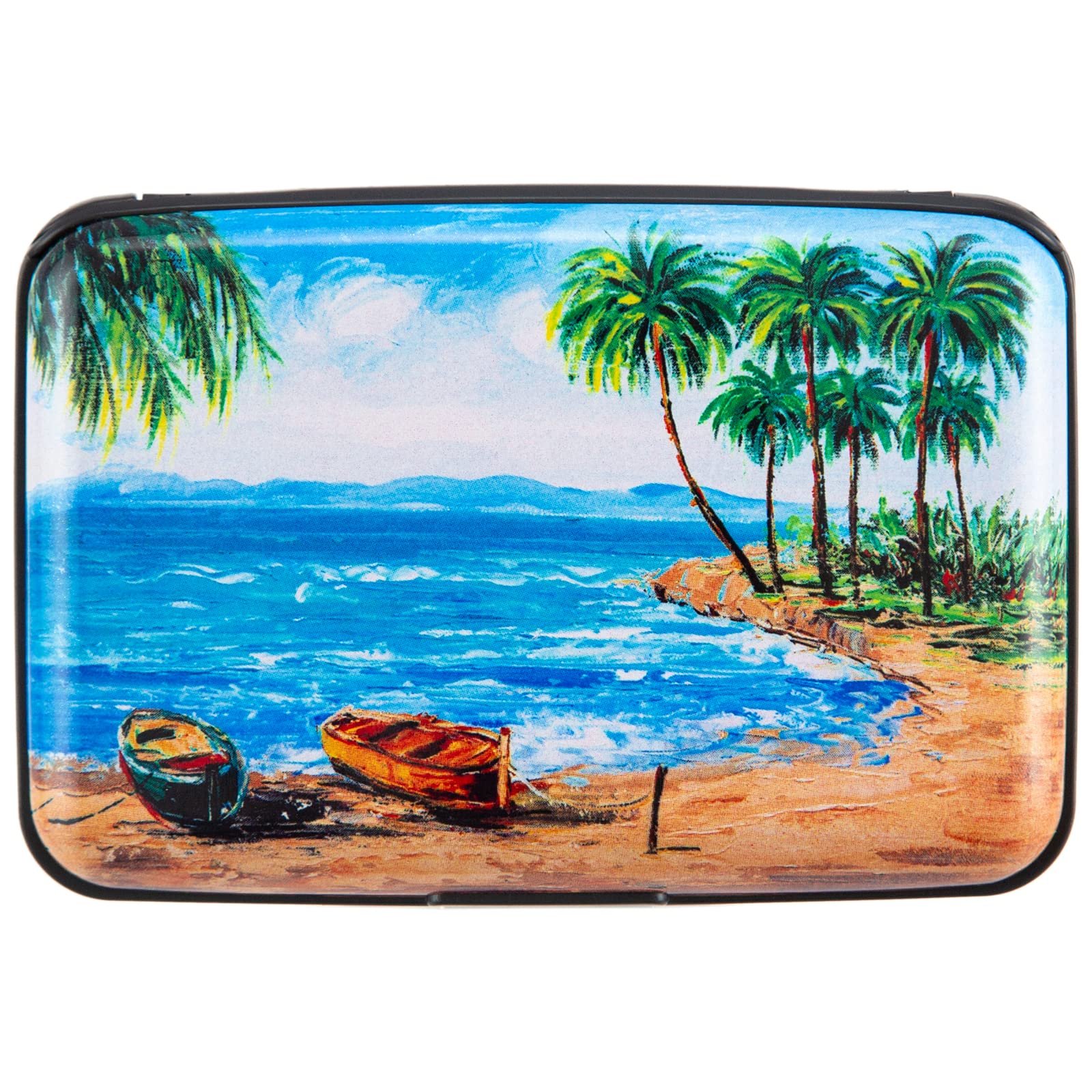 Kaabao Credit Card Holder Small RFID Blocking Wallet Business Metal Slim Mini Aluminum Hard Case for Women Men Gift (Paradise Tropical Island Beach)
