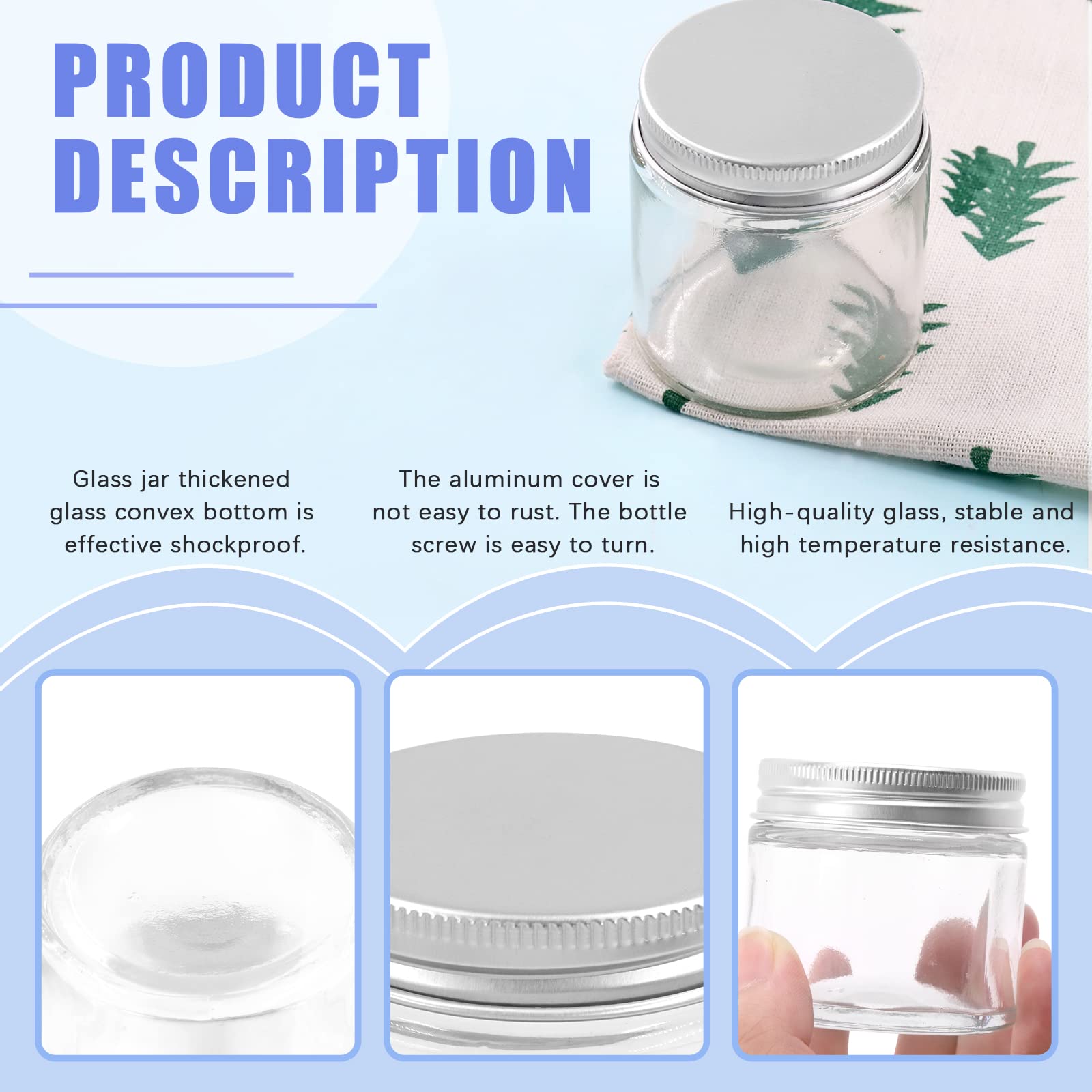 Glarks 12 Pack 2oz 4oz 8oz Glass Jars with Lids, Round Clear Glass Jars with Inner Liner and Silver Lids for Storing Creams, Beauty Products, Cosmetic, Lotion and Ointments