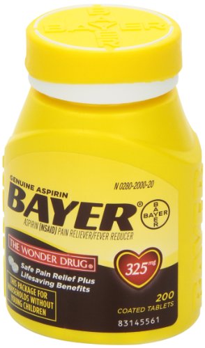 Genuine Bayer Aspirin 325mg Coated Tablets, Pain Reliever and Fever Reducer, 200 Count