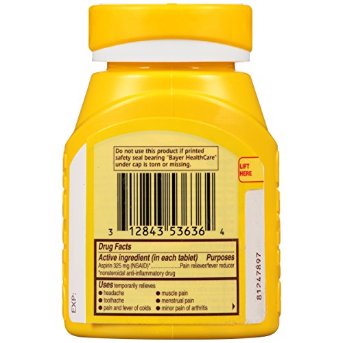 Genuine Bayer Aspirin 325mg Coated Tablets, Pain Reliever and Fever Reducer, 200 Count
