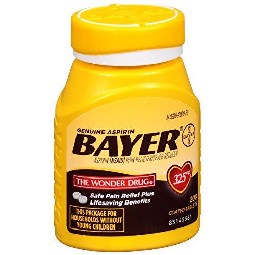 Genuine Bayer Aspirin 325mg Coated Tablets, Pain Reliever and Fever Reducer, 200 Count