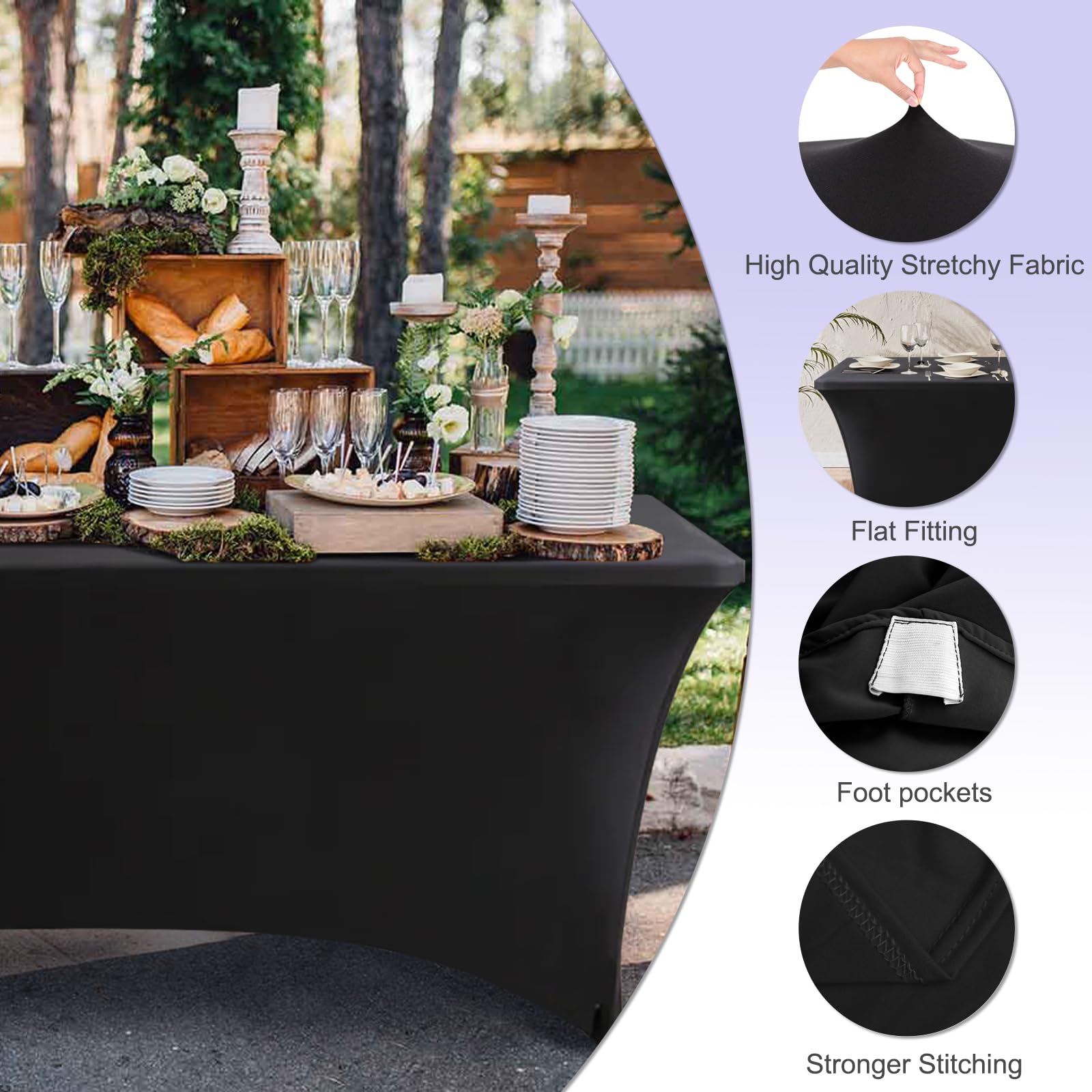 ABCCANOPY Spandex Table Cover 6 ft. Fitted 30+ Colors Polyester Tablecloth Stretch Spandex Table Cover-Table Toppers (6 FT, Black)