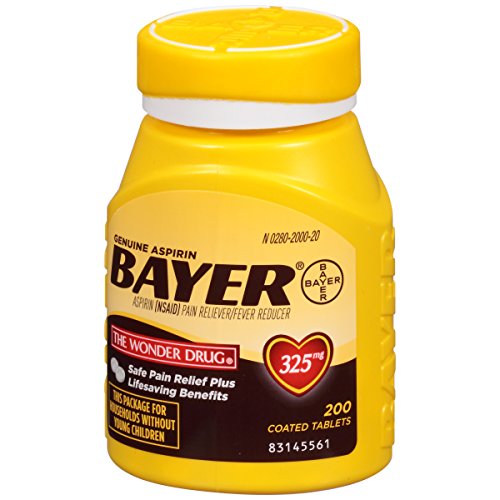 Genuine Bayer Aspirin 325mg Coated Tablets, Pain Reliever and Fever Reducer, 200 Count
