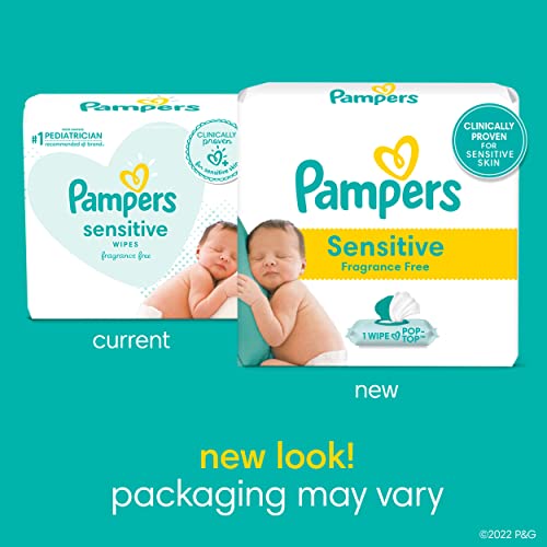 Baby Wipes, Pampers Sensitive Water Based Baby Diaper Wipes, Hypoallergenic and Unscented, Tub Not Included, 72 Count (Pack of 8), Total 576 Wipes - Packaging May Vary