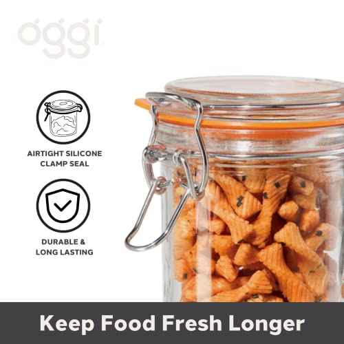 OGGI 3 Piece Airtight Glass Storage Containers Set - 3 Small 9oz Glass Kitchen Canisters with Clamp Lids & Silicone Seals - Farmhouse Kitchen Décor, Kitchen Storage, Pantry Storage, Food Storage
