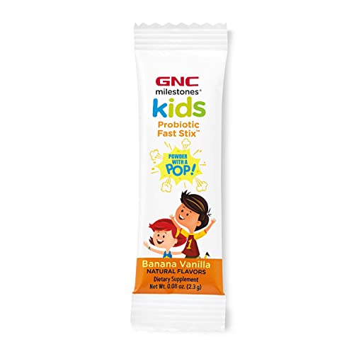 GNC Milestones Kids Probiotic Fast Stix for Kids 4-12 - Banana Vanilla, 30 Packets, Supports Digestive Health with 12.5 Billion CFUs