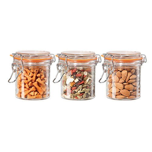 OGGI 3 Piece Airtight Glass Storage Containers Set - 3 Small 9oz Glass Kitchen Canisters with Clamp Lids & Silicone Seals - Farmhouse Kitchen Décor, Kitchen Storage, Pantry Storage, Food Storage