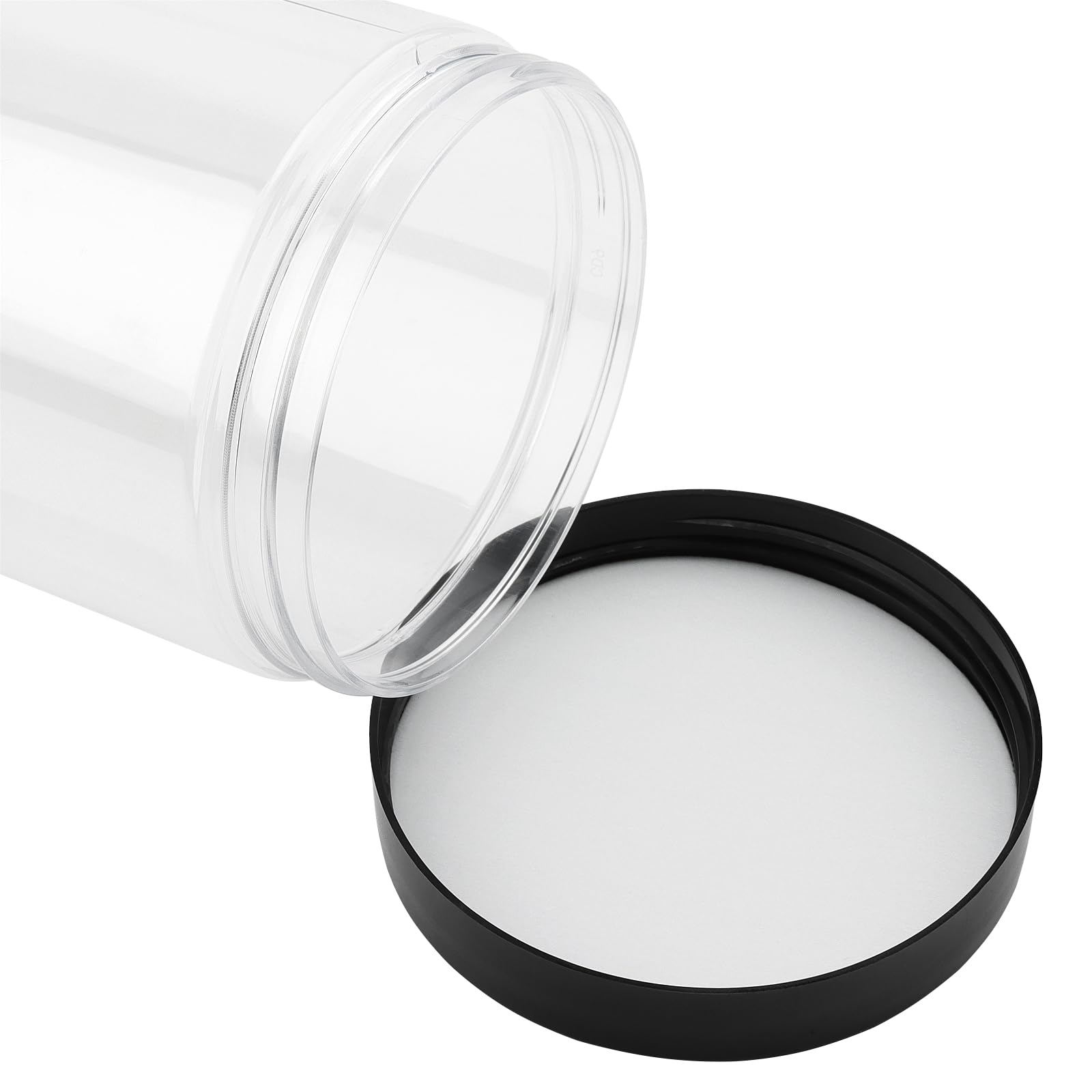 MOUYAT 8 Pack 32oz 1000ml Clear Plastic Storage Jars with Black Lids, 1L Empty Round Plastic Jars, Wide Mouth Food Storage Containers Refillable Jars for Kitchen Storage, Spice, Candy