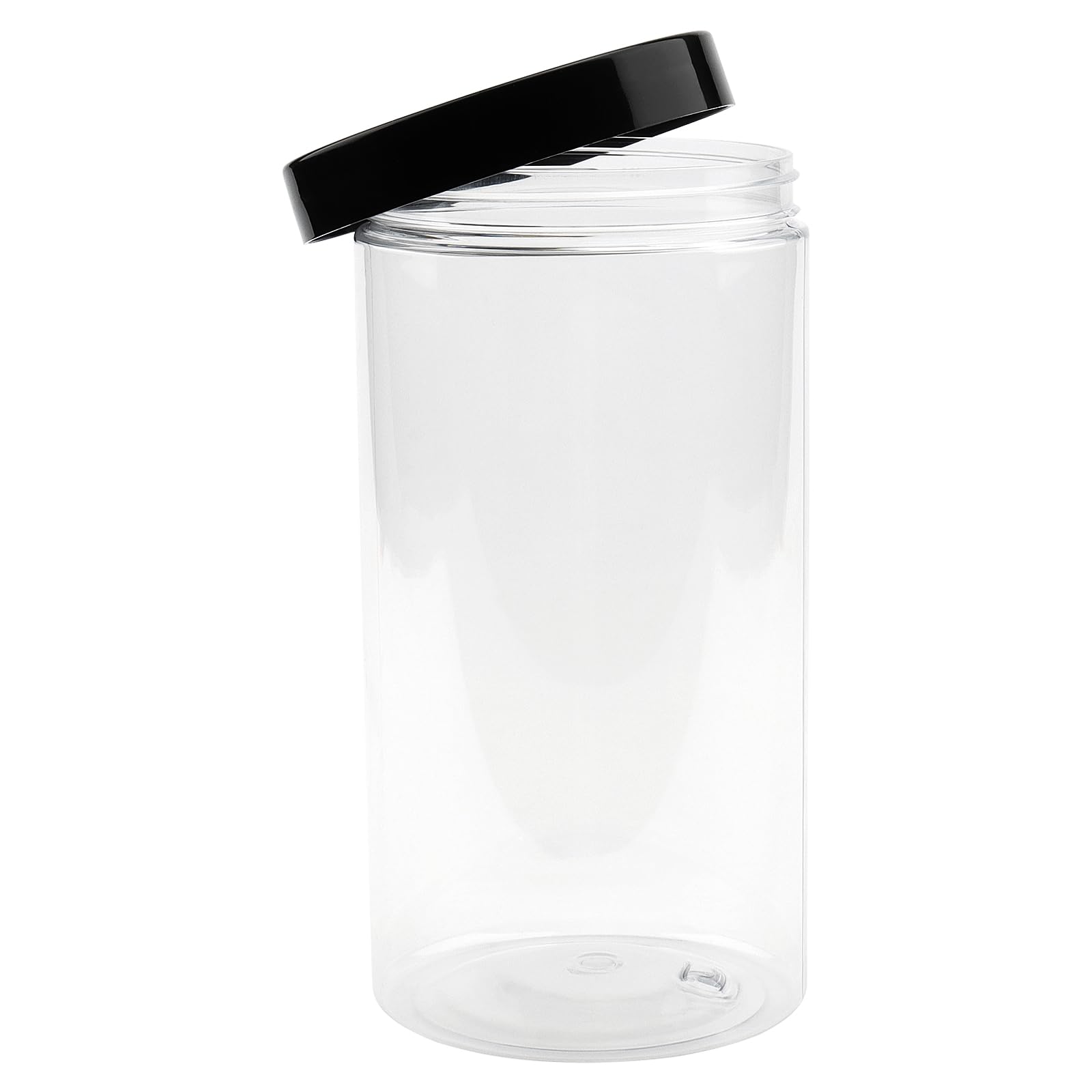 MOUYAT 8 Pack 32oz 1000ml Clear Plastic Storage Jars with Black Lids, 1L Empty Round Plastic Jars, Wide Mouth Food Storage Containers Refillable Jars for Kitchen Storage, Spice, Candy