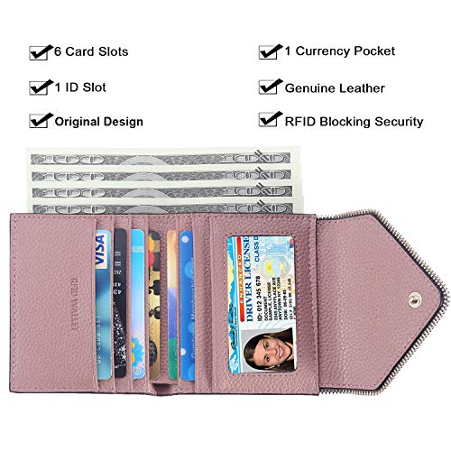 Lavemi Ultra Thin Small Compact Leather Womens Girls Wallets RFID Blocking Credit Card Holder for Women(Envelope Gray/Dark Pink)
