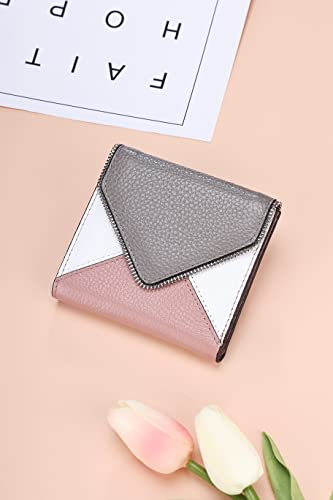Lavemi Ultra Thin Small Compact Leather Womens Girls Wallets RFID Blocking Credit Card Holder for Women(Envelope Gray/Dark Pink)