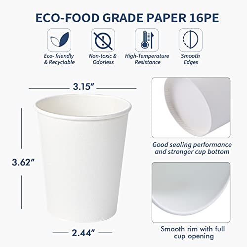 Turbo Bee 300Pack 8oz Disposable Paper Cups, White Paper Coffee Cup,Espresso Cups,Hot/Cold Beverage Drinking Cup for Party,Travel and Event