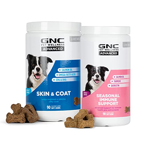 GNC for Pets Advanced Allergy Bundle Dog Supplements - Skin & Coat Dog Supplements and Seasonal Immune Support Dog Supplements - 90 Count Dog Chew, Dog Allergy Supplement, Dog Immune Supplement