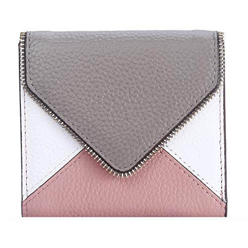 Lavemi Ultra Thin Small Compact Leather Womens Girls Wallets RFID Blocking Credit Card Holder for Women(Envelope Gray/Dark Pink)