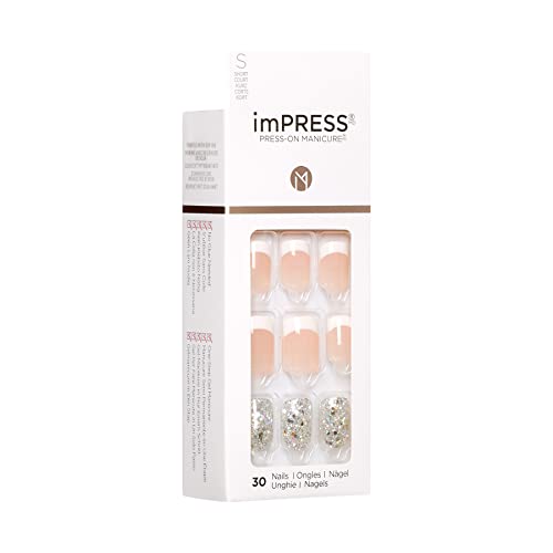 KISS imPRESS Press-On Manicure, Nail Kit, PureFit Technology, Short Press-On Nails, Time Slip, Includes Prep Pad, Mini File, Cuticle Stick, and 30 Fake Nails