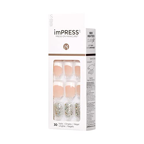 KISS imPRESS Press-On Manicure, Nail Kit, PureFit Technology, Short Press-On Nails, Time Slip, Includes Prep Pad, Mini File, Cuticle Stick, and 30 Fake Nails