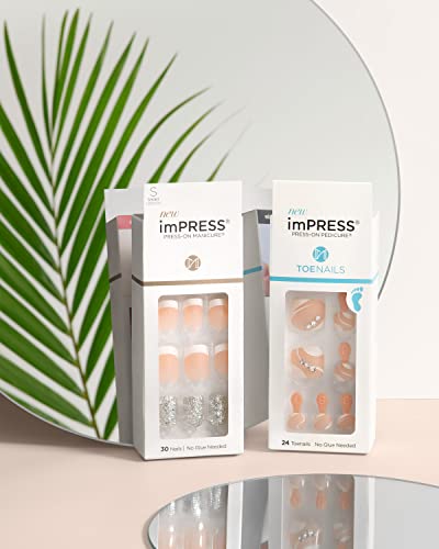 KISS imPRESS Press-On Manicure, Nail Kit, PureFit Technology, Short Press-On Nails, Time Slip, Includes Prep Pad, Mini File, Cuticle Stick, and 30 Fake Nails