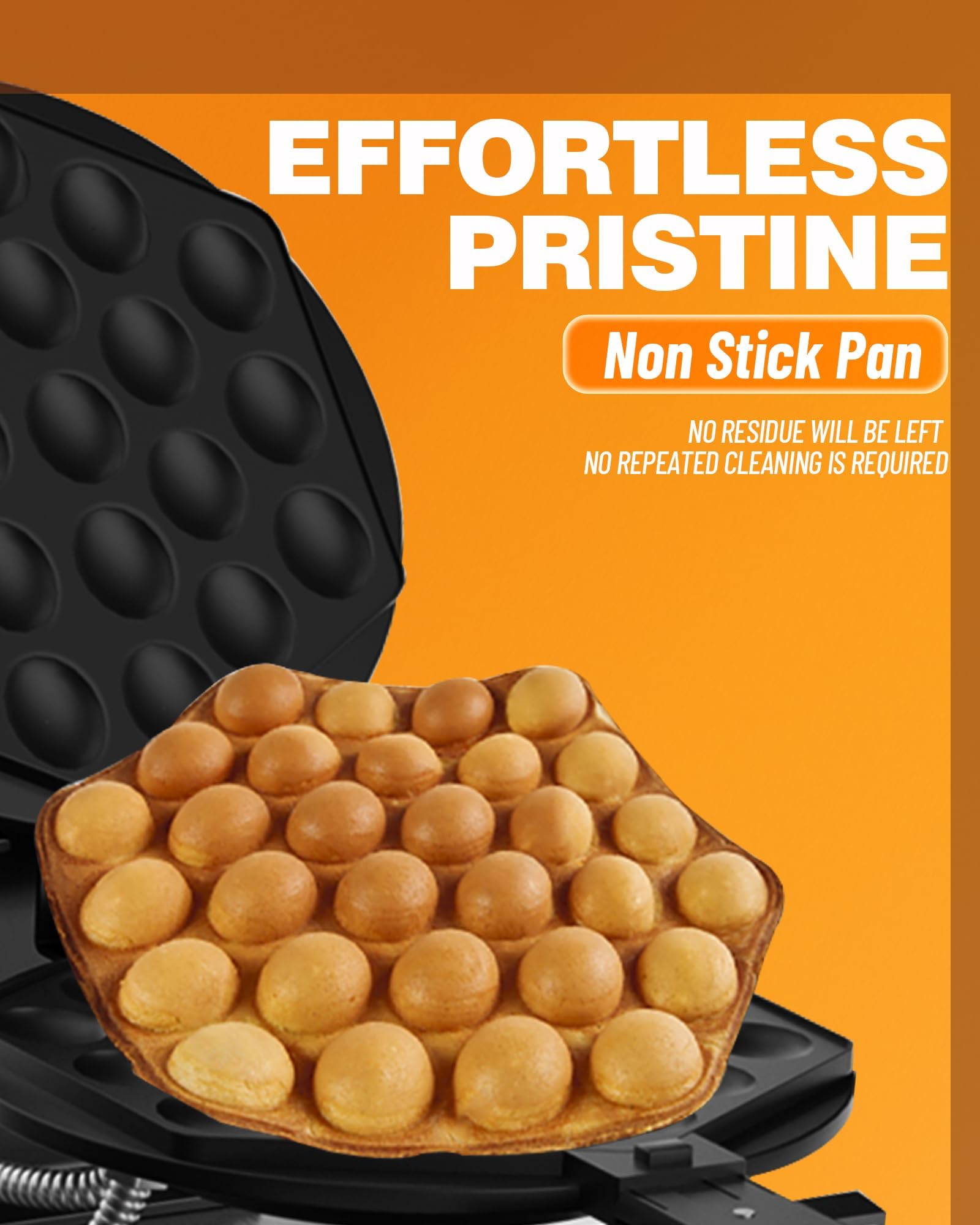 PYY Double Bubble Waffle Maker Commercial Waffle Maker Non-stick Hong Kong Egg Waffle Maker for Home Use Stainless Steel Pancake Maker 180° rotate, 1500W 110V Electric Cone Maker 122-482℉