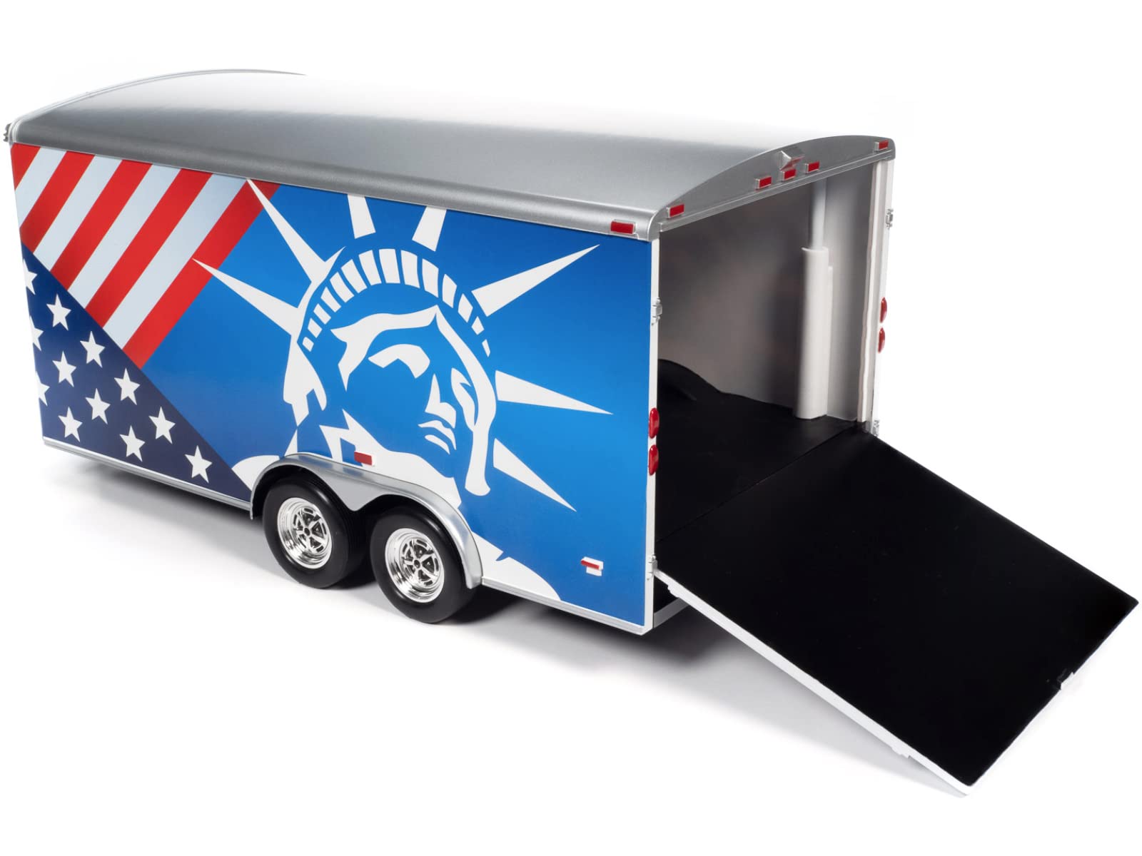 Auto World Diecast Four Wheel Enclosed Car Trailer Patriotic with Graphics for 1/18 Scale Model Cars by Autoworld AMM1284
