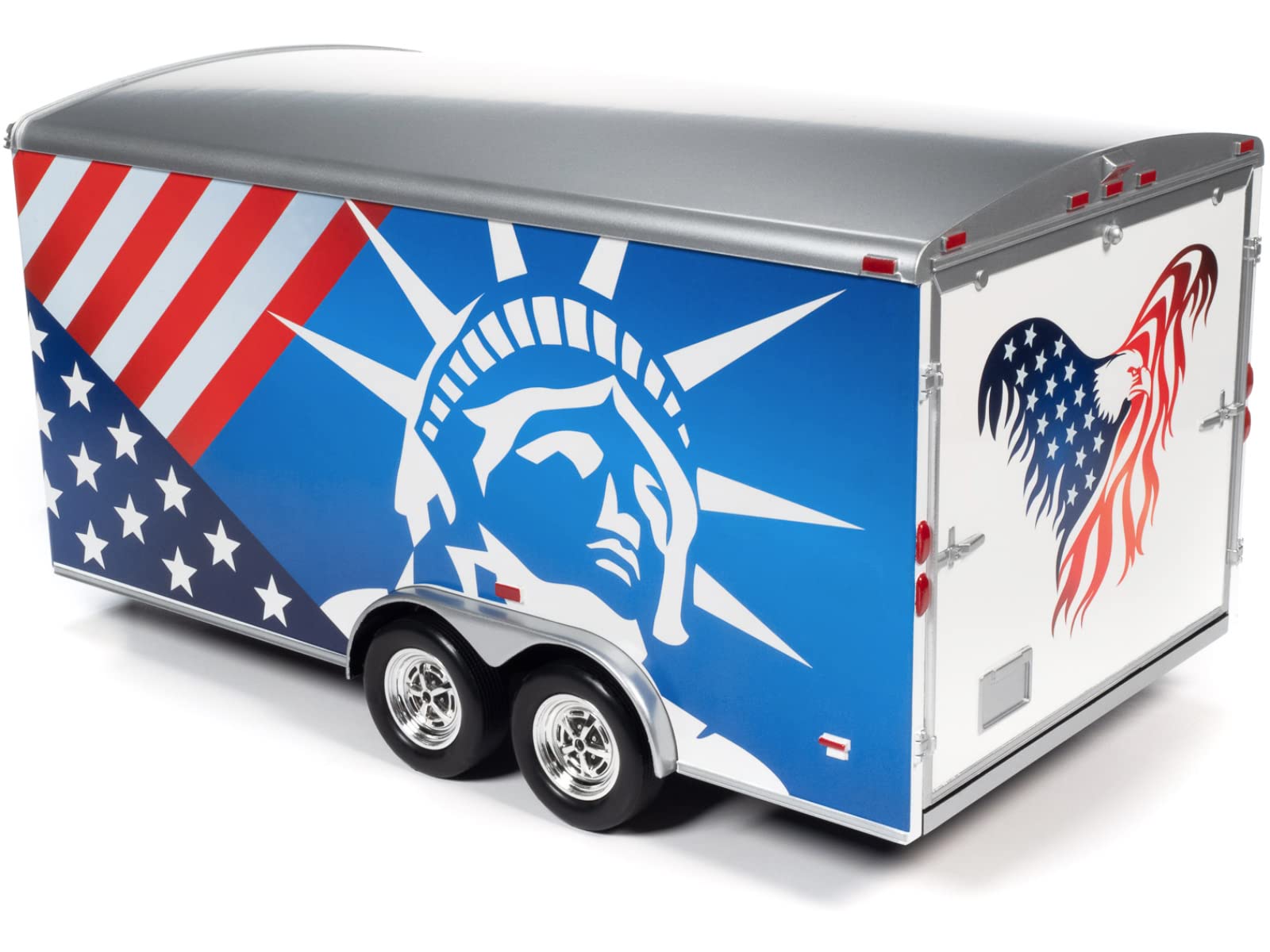 Auto World Diecast Four Wheel Enclosed Car Trailer Patriotic with Graphics for 1/18 Scale Model Cars by Autoworld AMM1284