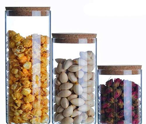 XINGZI Kitchen Storage Containers With Cork Lids Set Of 2 300ml/10oz Durable Refillable Clear Glass Food Canisters Storage Container Vial Jars For Tea Coffee Flower Dry Goods Pantry Organization