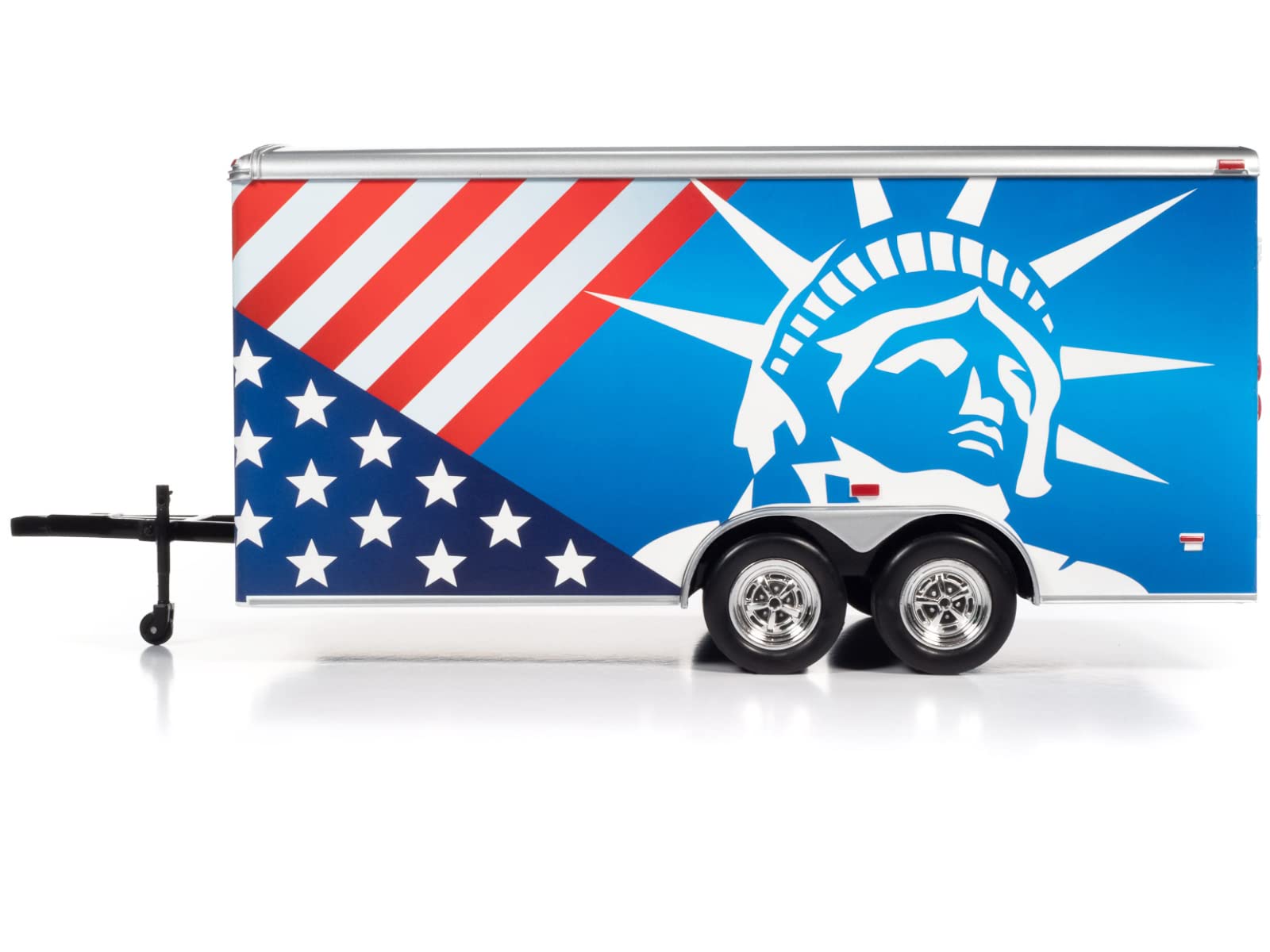 Auto World Diecast Four Wheel Enclosed Car Trailer Patriotic with Graphics for 1/18 Scale Model Cars by Autoworld AMM1284