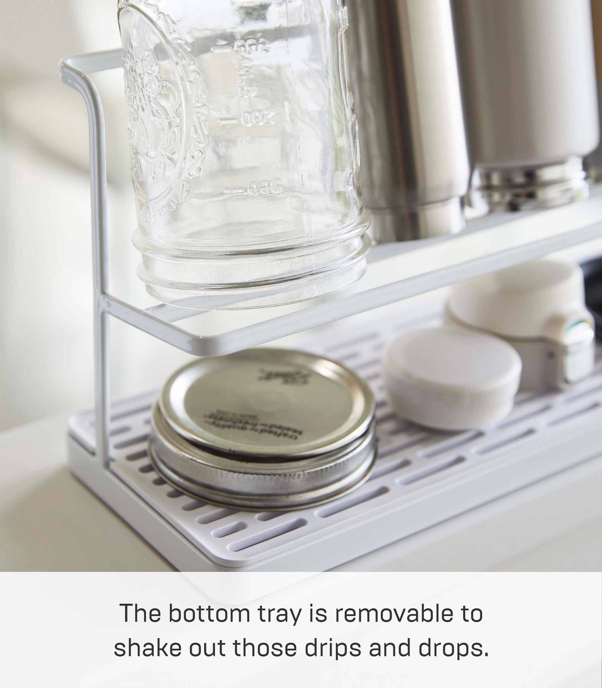 Yamazaki Home Countertop Two Tier Bottle Drying Rack, Wide Jug Storage Stand with Drainage Tray for Kitchen Counter for Glass Metal Or Plastic Bottles, Steel, No Assembly Req.